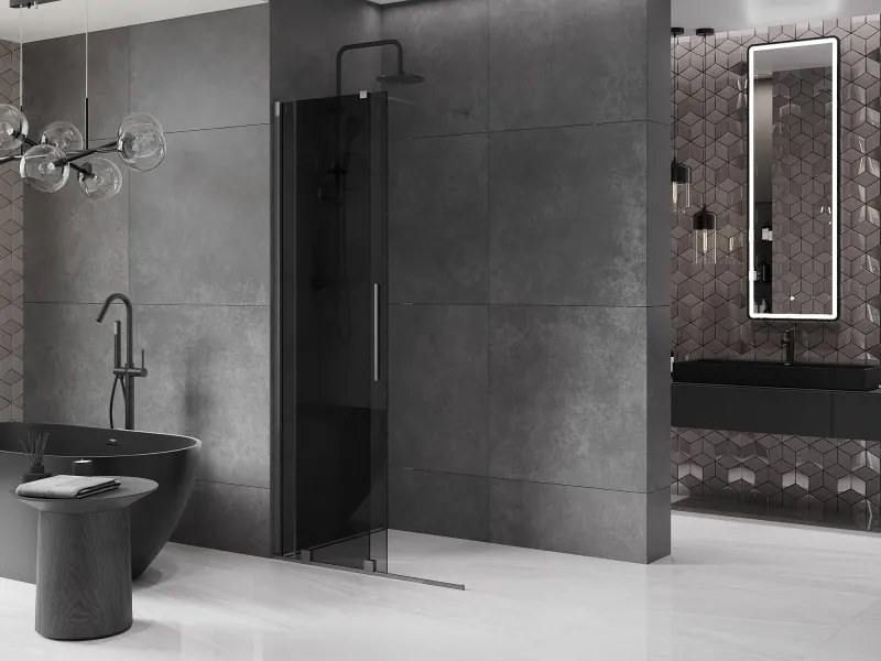 Mexen Velar, sprchová zástěna s posuvnými dveřmi Walk-in 120 x 200 cm, 8mm šedé sklo, grafit broušený, 871-120-000-43-66