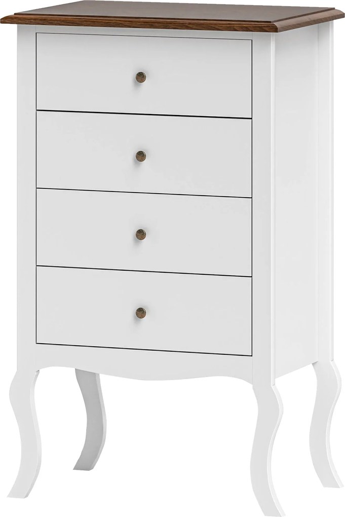 HOMCOM Komoda se 4 Šuplíky ve Francouzském Stylu - Dětská Komoda s Protiskluzovým Designem pro Obývací Pokoj a Chodbu 60x40x98,5 cm Bílá a Dub | Aosom