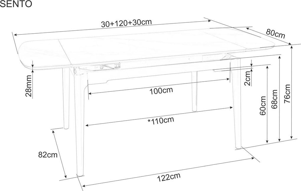 Jídelní rozkládací stůl Sento 120/180 cm keramika bílý mramor/černý