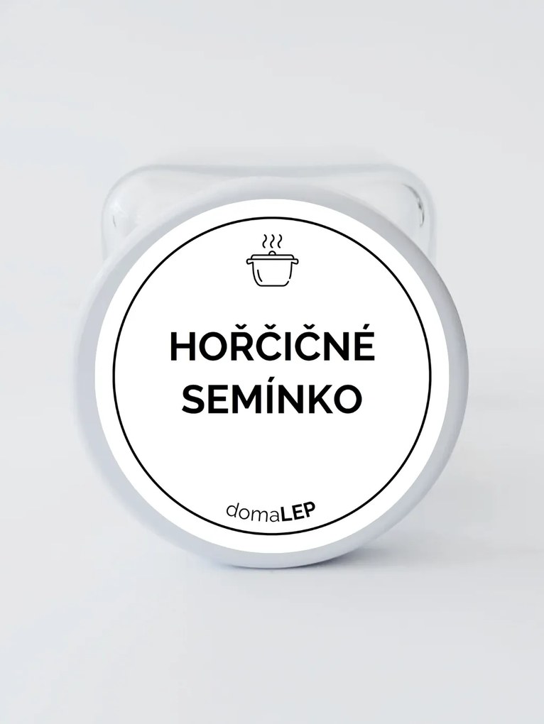 Samolepka na kořenky HOŘČIČNÉ SEMÍNKO bílá 5 cm tučné písmo