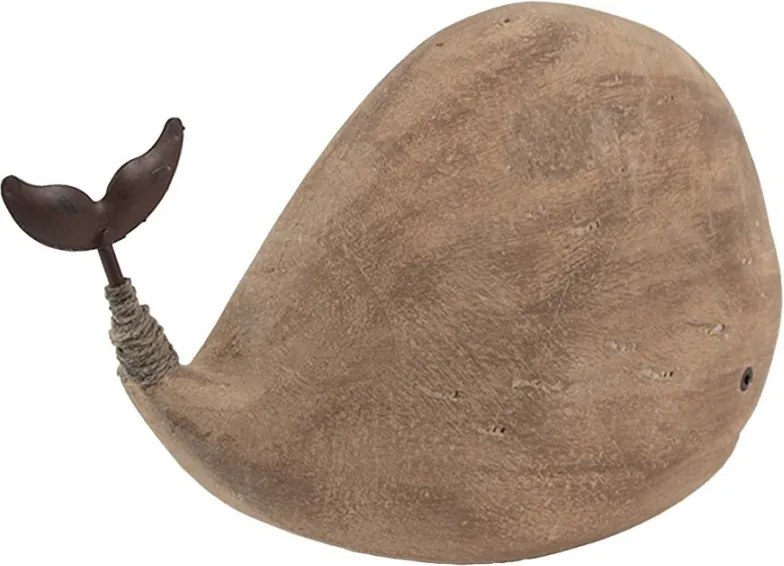 Hnědá dřevěná dekorace velryba Rustic - 26*7*14 cm