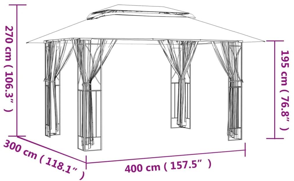 Altán se střechou antracitový 400 x 300 x 270 cm ocel,  360144