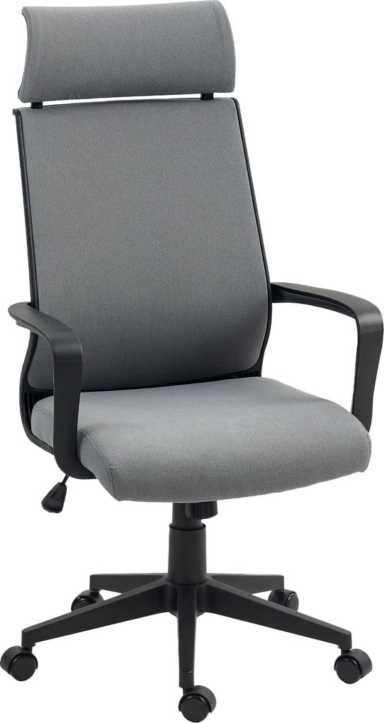 HOMCOM Kancelářská židle, ergonomická stolní židle s opěrkami, opěrkou hlavy, výškově nastavitelná otočná židle s houpací funkcí, počítačová židle s v