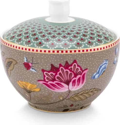 Pip Studio Blooming Tales cukřenka 300ml, modrá-khaki (Stylová cukřenka z tenkostěnného porcelánu)