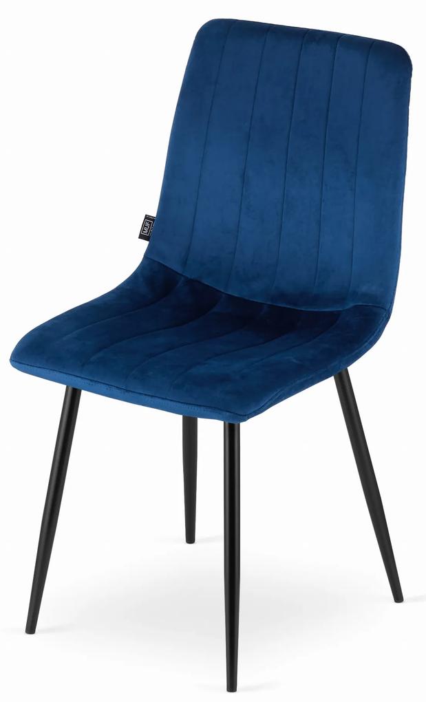 Modrá sametová židle LAVA  s černými nohami