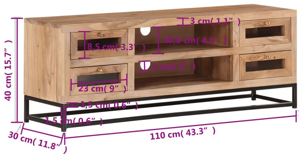 vidaXL Marketos TV stolek 110 x 30 x 40 cm masivní akáciové dřevo