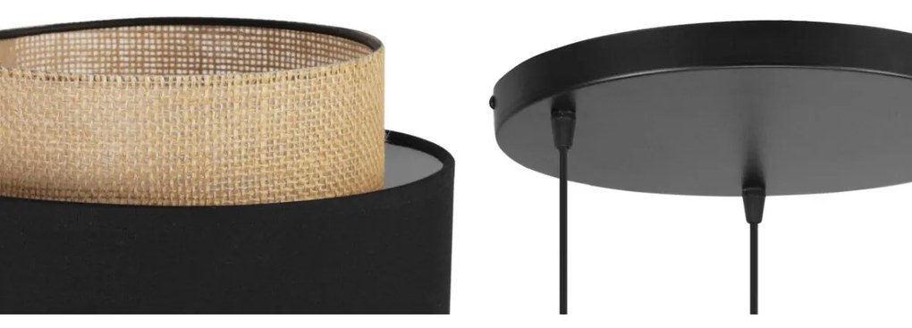 Závěsné svítidlo Boho, 3x jutové/černé textilní stínítko, o