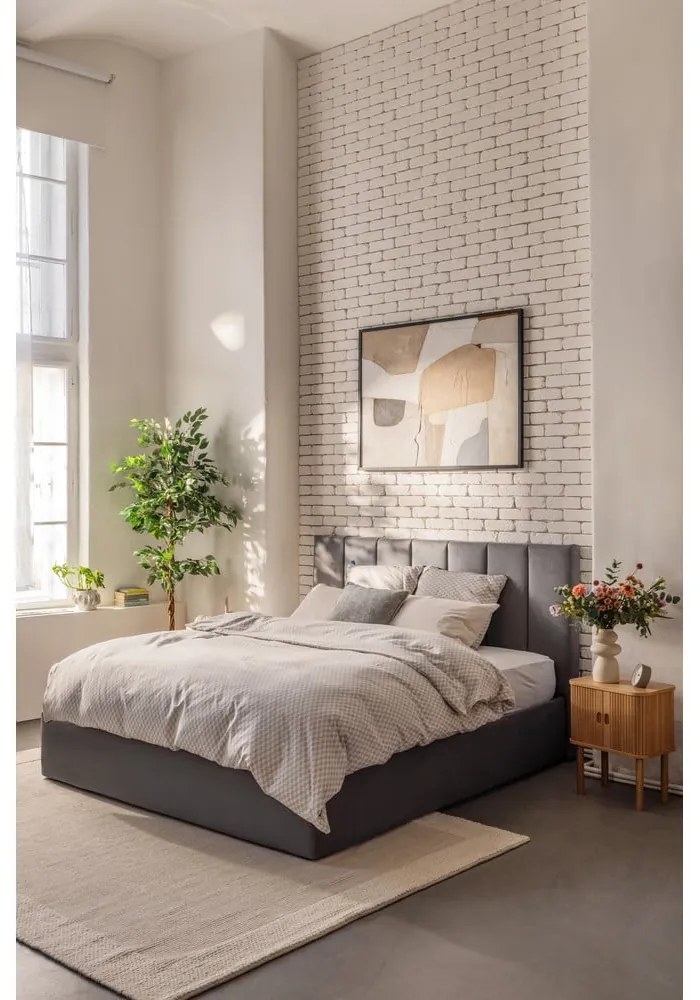 Šedá čalouněná dvoulůžková postel s úložným prostorem s roštem 180x200 cm Thessa Bold Line - II. jakost – Bonami Selection