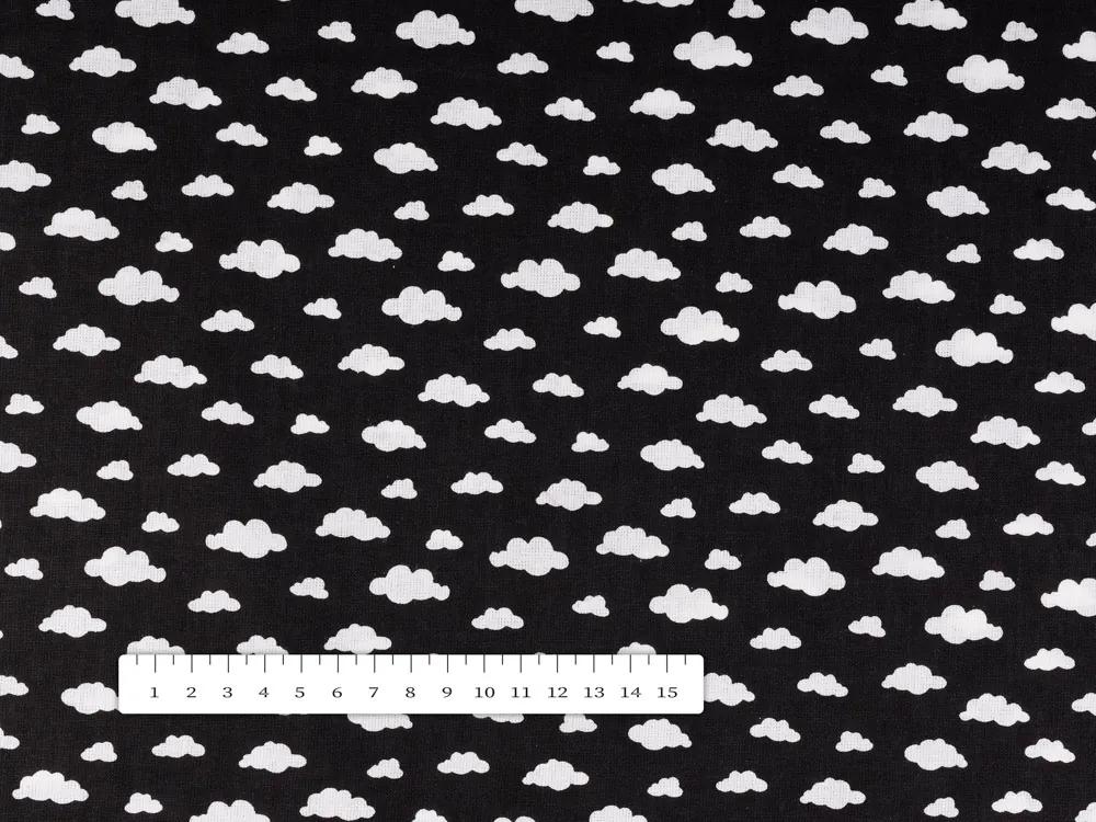 Biante Dětský bavlněný čtvercový ubrus Sandra SA-306 Bílé mráčky na černém 140x140 cm
