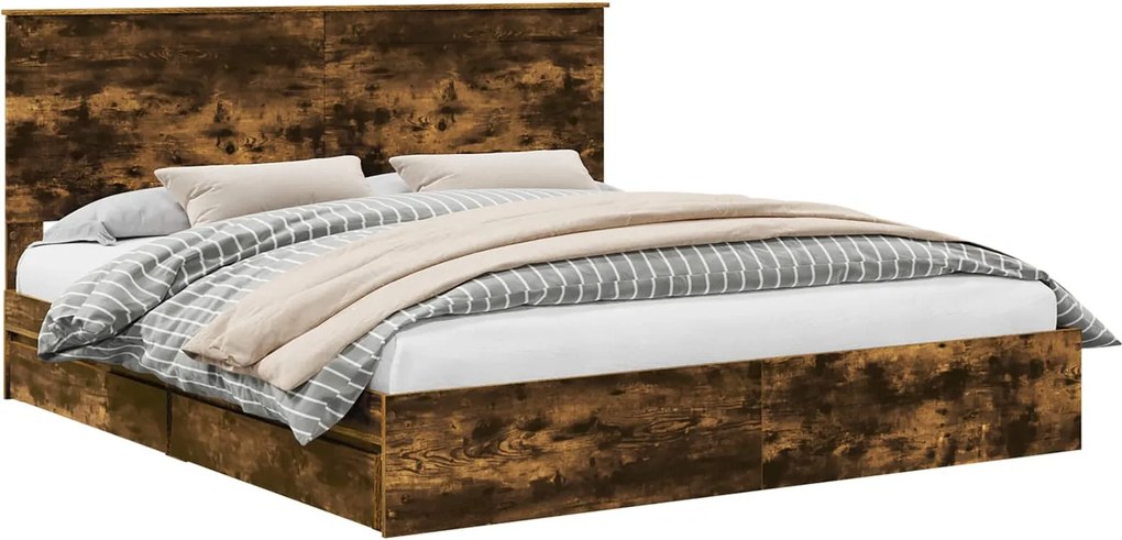 Postel s úložným prostorem se zásuvkou Kouřový dub 180 x 200 cm 3409528