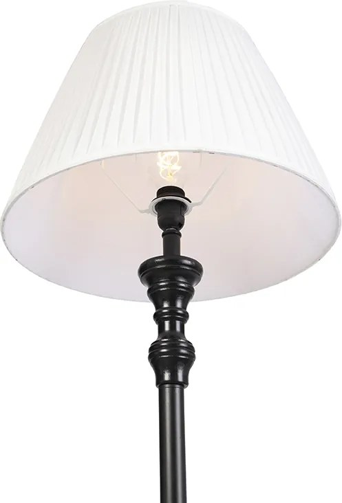Stojací lampa černá s plisovaným stínítkem bílým 45 cm - Classico