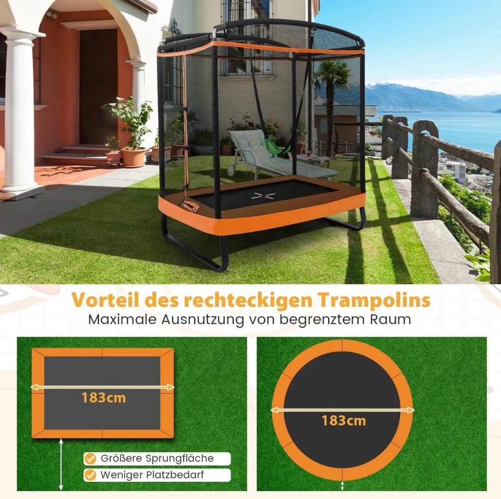 Costway Dětská trampolína 2 v 1 s houpačkou a ochrannou sítí a krytem okraje