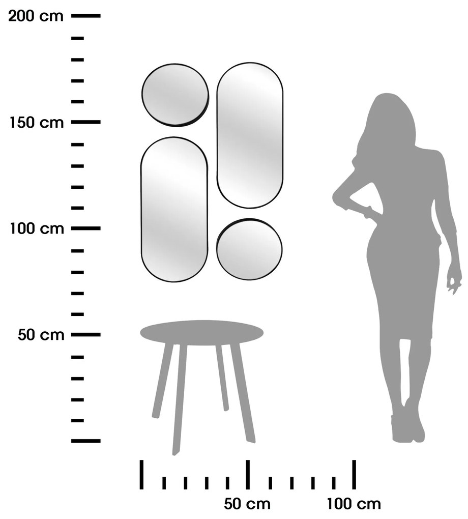 Zrcadlo Noir, černé, sada 4ks