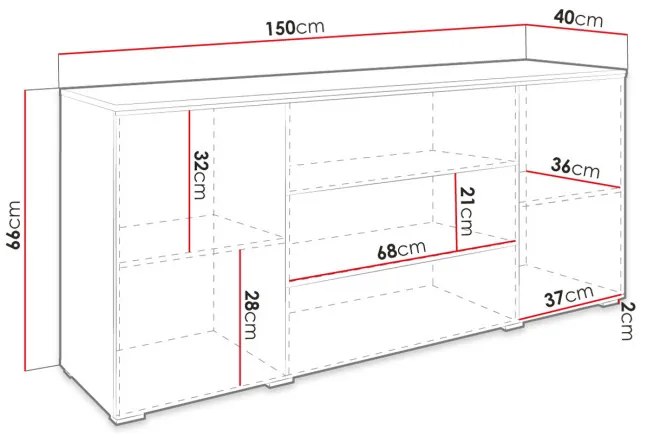 Kombinovaná komoda HERMINA 150 - beton / bílá lesk
