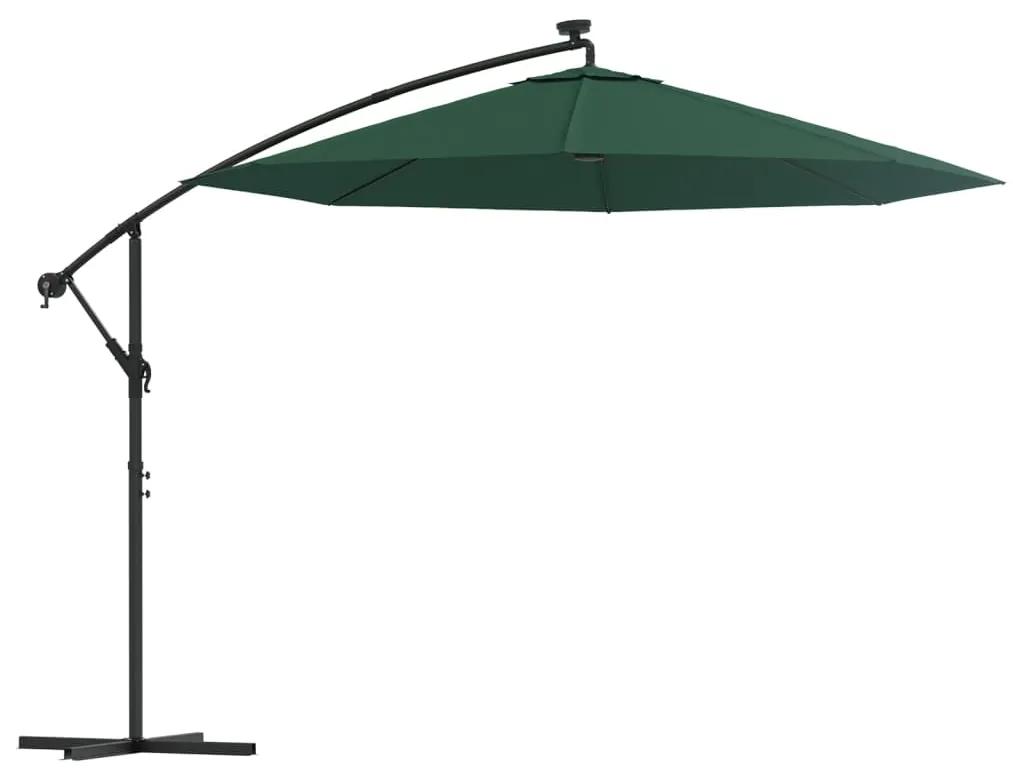 Závěsný slunečník s kovovou tyčí a LED světlem, zelený, 300 cm - Default Title