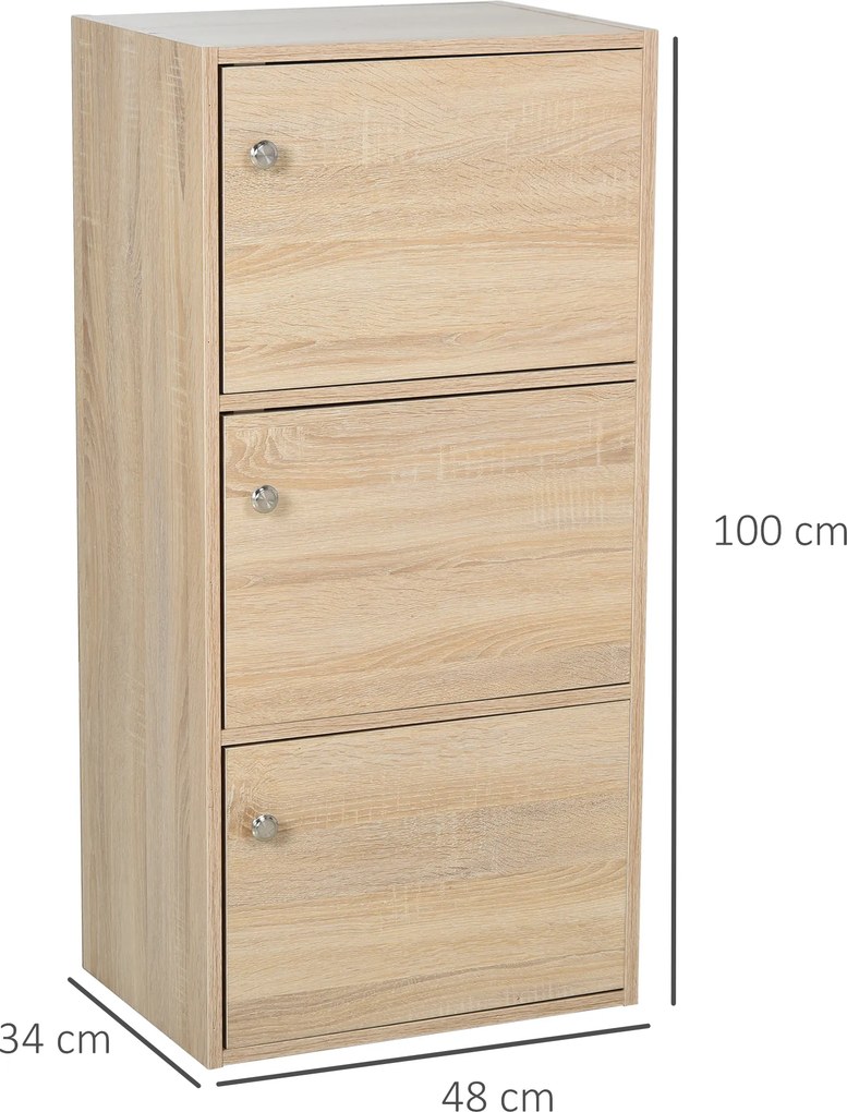 HOMCOM Víceúčelová skříň se 3 policemi a 3 dveřmi pro domov, ložnici, obývací pokoj nebo kancelář, 48x34x100cm