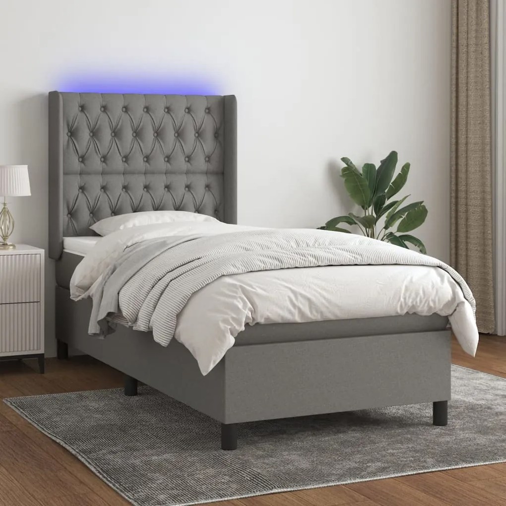 Box spring postel s matrací a LED tmavě šedá 90x190 cm textil 3138518