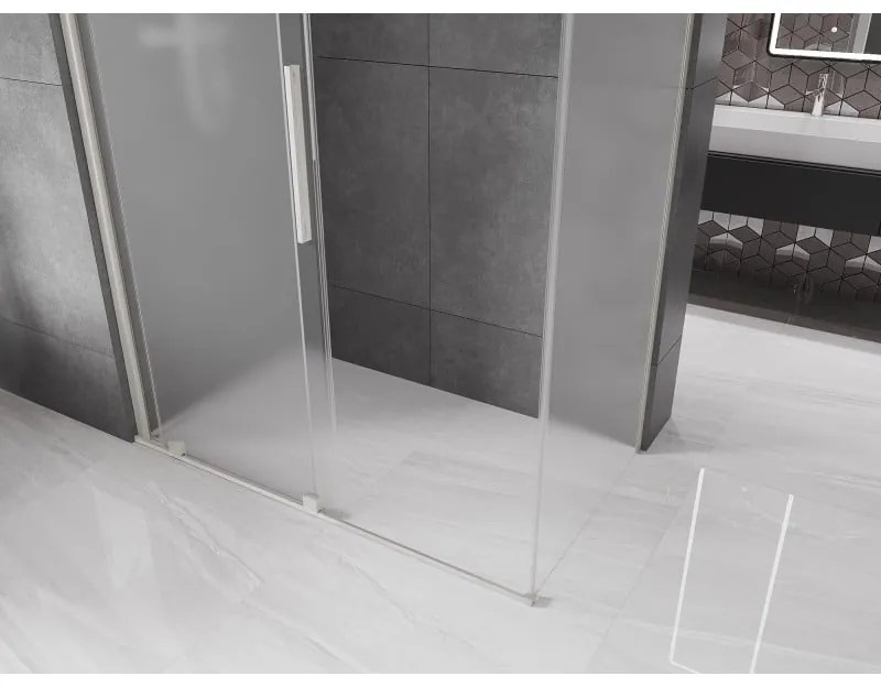 Mexen Velar, sprchový kout s posuvnými dveřmi 130 x 70 cm, 8mm sklo námraza, broušená ocel, 871-130-070-31-97