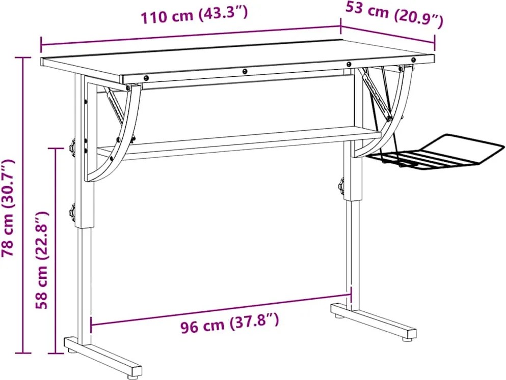 Řemeslný stůl černý a šedý 110x53x(58–87) cm kompozit a ocel 340929