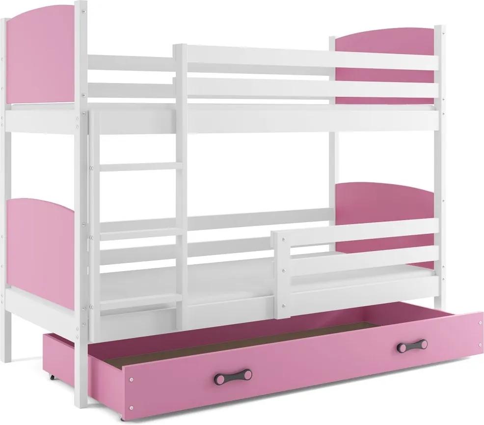 b2b1 BMS-group Patrová postel TAMI 80x160 cm, bílá/růžová Pěnová matrace