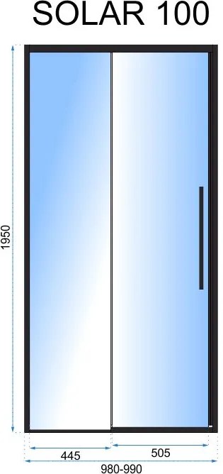 Rea Solar Black Mat, posuvné sprchové dveře, 6mm čiré sklo, černý matný profil, 100 x 195 cm, REA-K6512