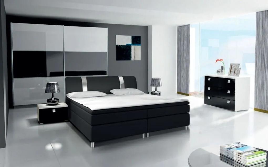 ložnice RIVA III - komplet  - skříň 240cm - bílý/černý lesk