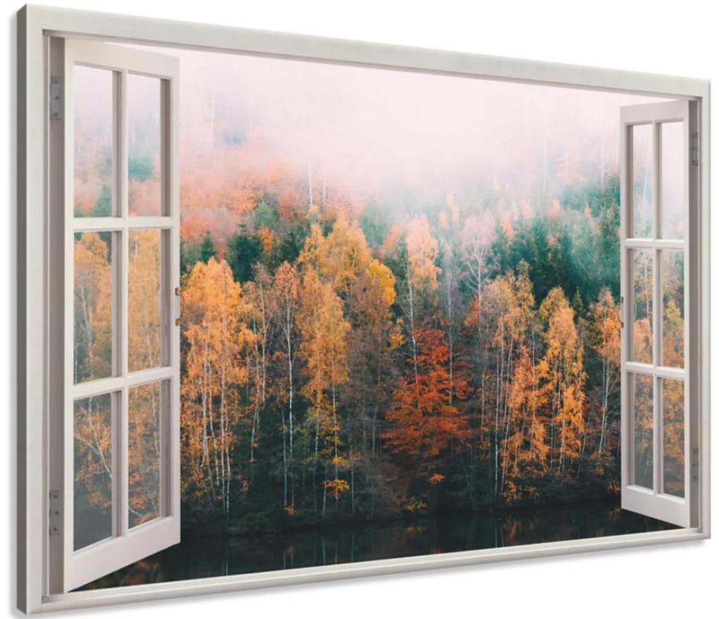 Gario Obrazy na plátně Okno dokořán Les na podzim Velikost: 90 x 60 cm
