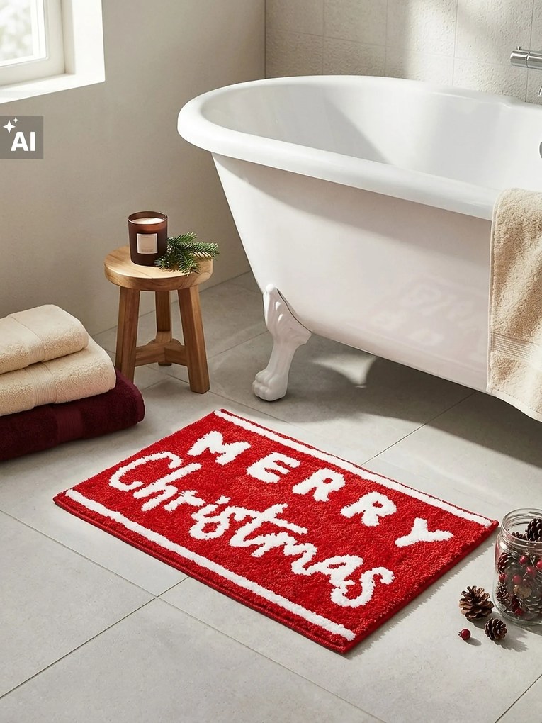 Sinsay - Koupelnová předložka s nápisem Merry Christmas - červená