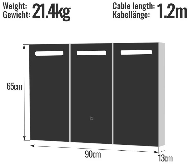 Miadomodo 89220 MIADOMODO Zrcadlová skříňka s LED osvětlením, 90 x 65 cm