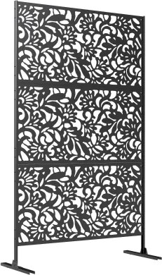 Outsunny dekorativní ochrana soukromí pro venkovní použití, zahradní clona 3 panely s květinovým vzorem, ocel 122 x 45 x 198 cm, černá