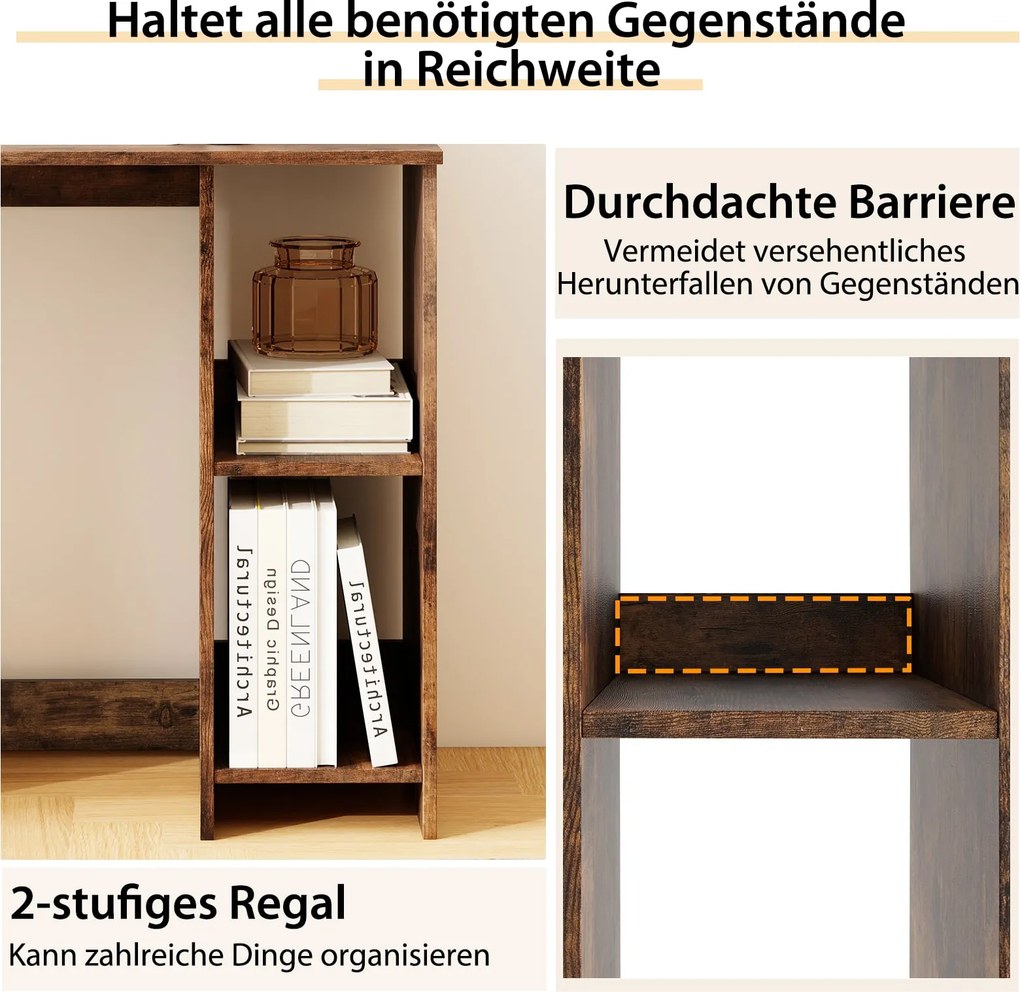 Costway Malý psací stůl s 2 přihrádkami – 80 × 40 × 74 cm, hnědý