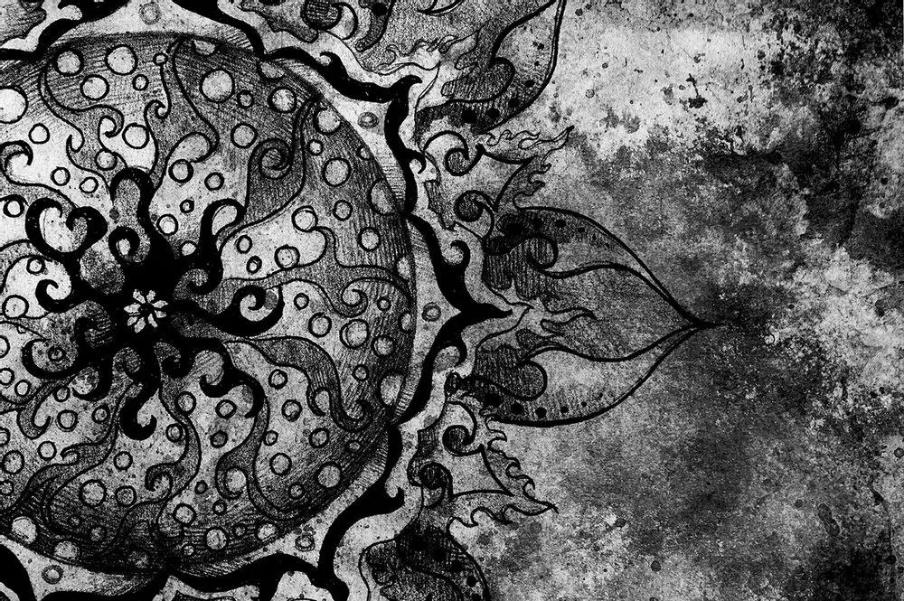 Tapeta Mandala v černobílém provedení - 225x150 cm