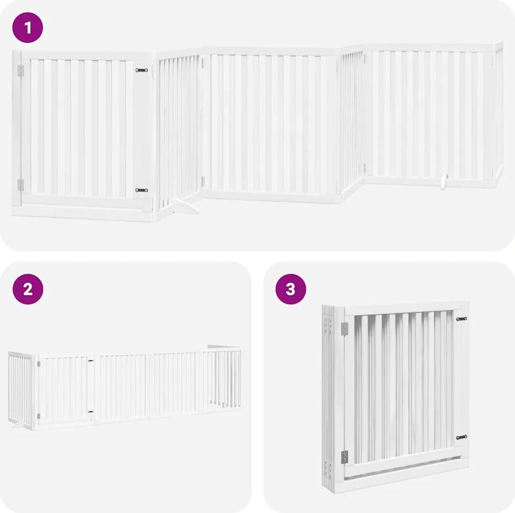Zábrana pro psy s dvířky skládací 6 panelů bílá 480 cm topol 3155677
