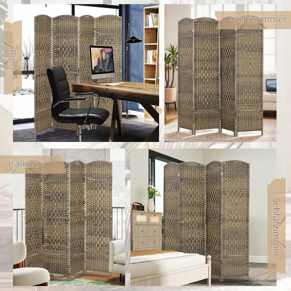 Skládací paraván HOMCOM, 4 panely, 180 × 180 cm, tmavý dub
