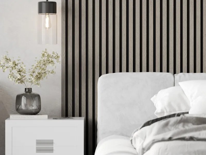 Mexen Lam-F, akustické stěnové lamely 275 × 30 cm, plstěný podklad 8 mm, technická dýha, dub popelavý, S105-275307-3015-005