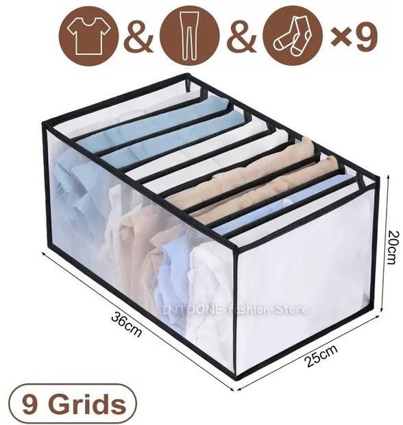 Šatní organizér transparentní (20x25x36 cm) Barva: Černá, Velikost: 9 přihrádek