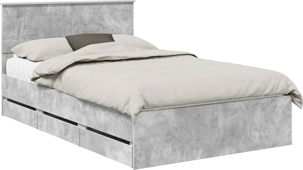 Rám postele s čelo Betonově šedá 135 x 190 cm Inženýrské dřevo 3407994
