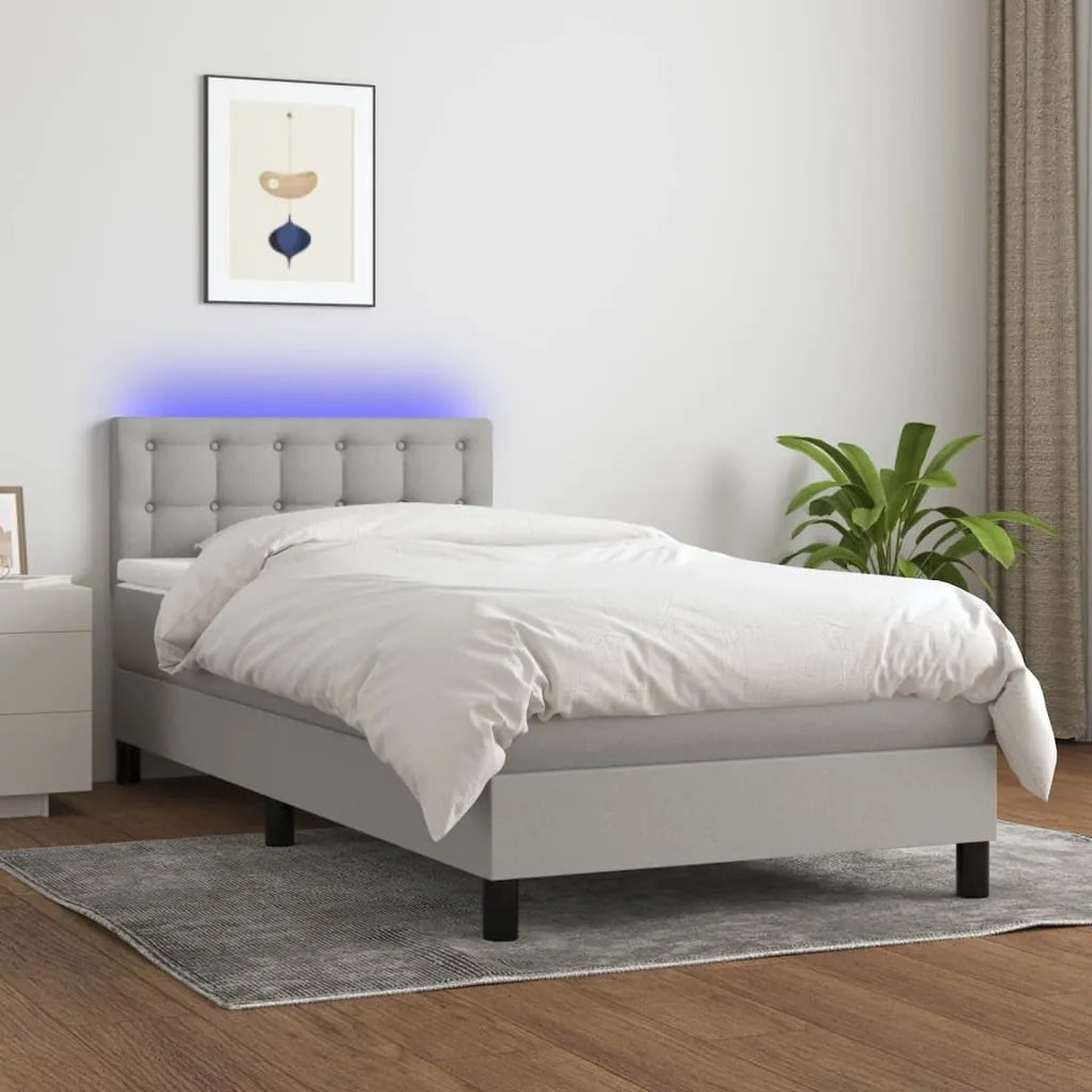 Box spring postel s matrací a LED světle šedá 100x200 cm textil 3133453