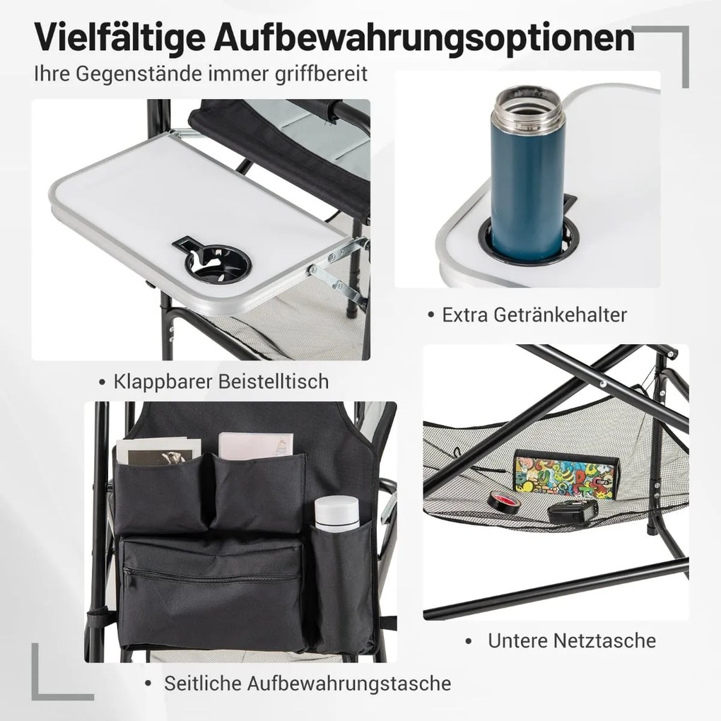 Costway Camping Chair Skládací vysoká skládací židle s bočním stolkem