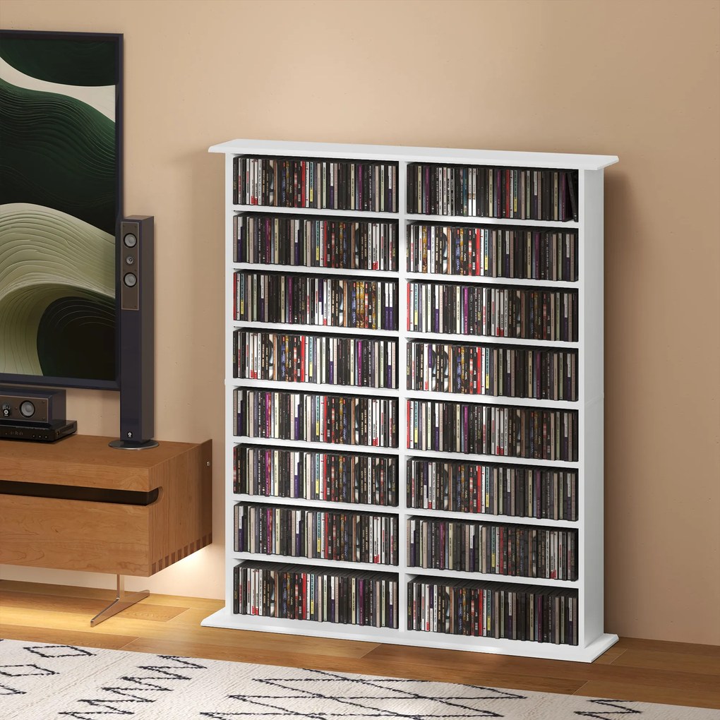 HOMCOM Úložný prostor na CD a DVD, multimedia úložná jednotka se 16 přihrádky a 12 nastavitelnými policemi, maximální kapacita 720 CD/396 DVD a Blu-r…