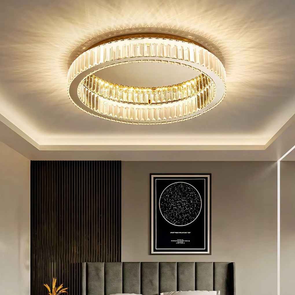 Toolight Toolight, křišťálové stropní svítidlo 50cm, 30W, 4000K, 1401lm, APP1721-C, zlatá lesklá, OSW-09302