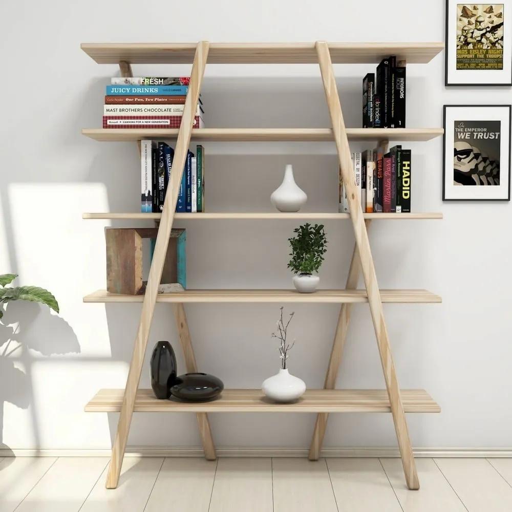 Knihovna z borovicového dřeva v přírodní barvě 120x148 cm Perla – Kalune Design
