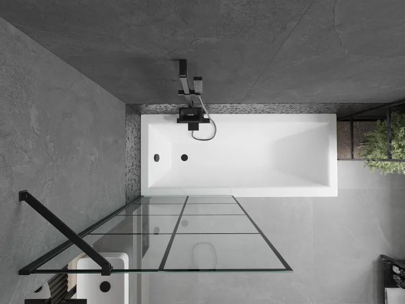Mexen Next, vanová zástěna 1-křídlová 80 x 150 cm, fixní křídlo, 6 mm čiré sklo s černým vzorem, černý profil, 895-080-000-00-77-70