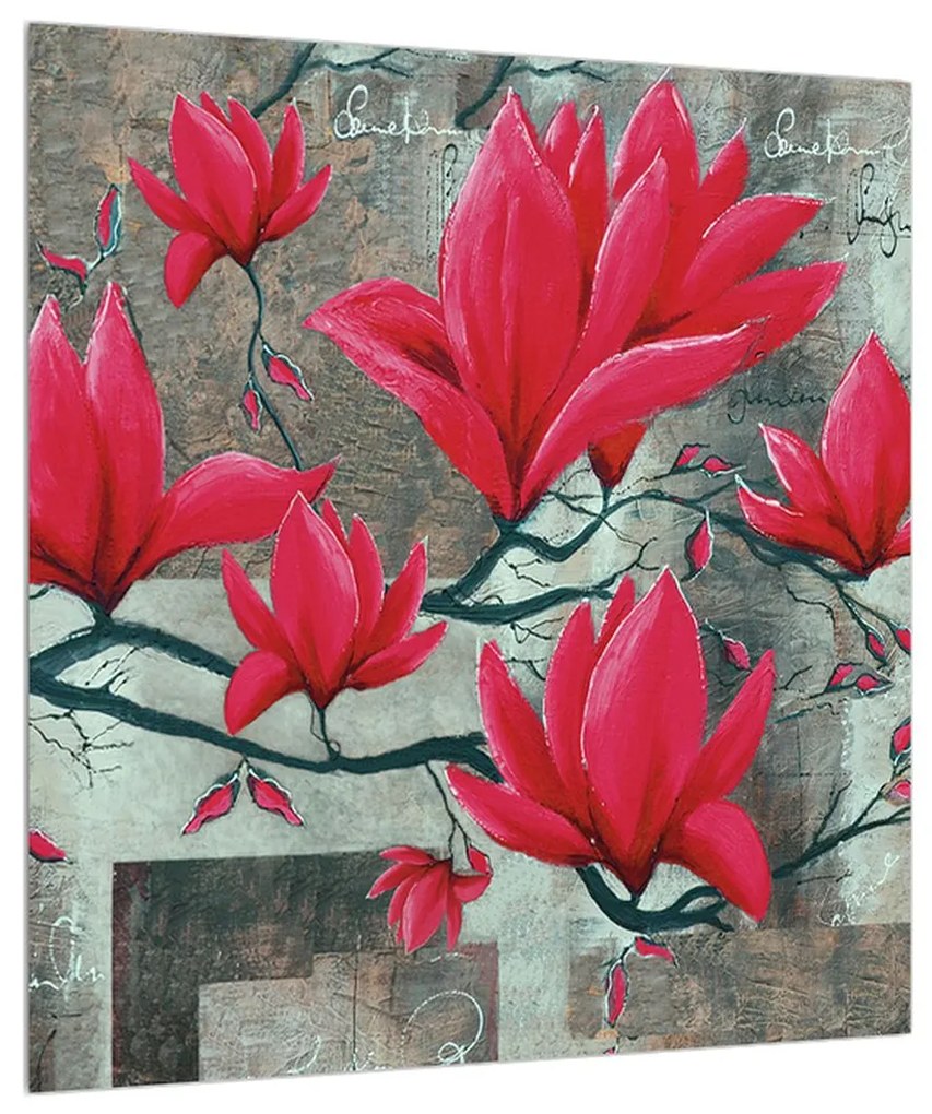 Obraz červených květů (40x40 cm)