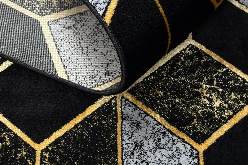 Dywany Łuszczów, Kusový koberec Gloss 400B 86 3D geometric black/gold, 140x190, černá, kancelář