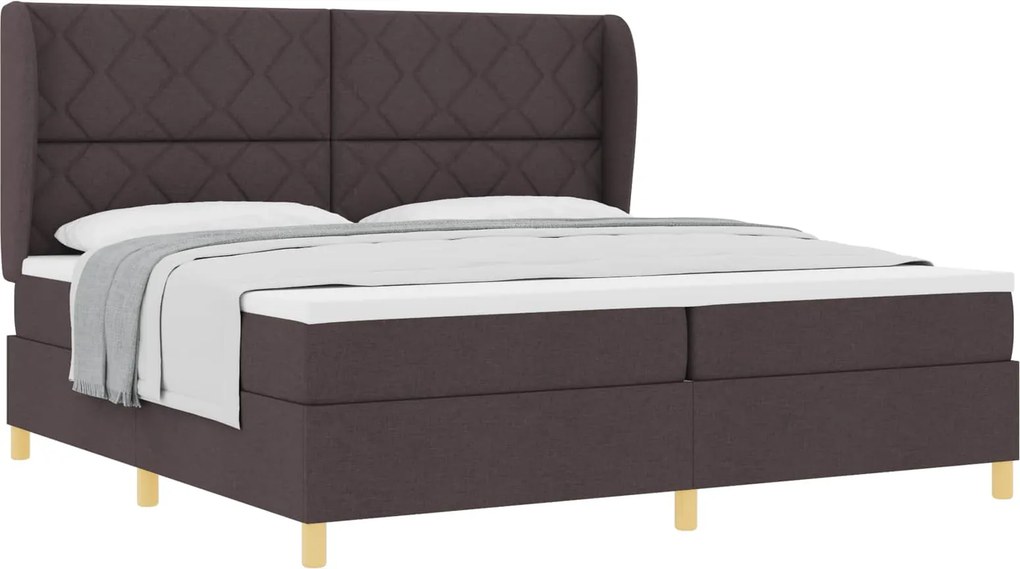 Postel s boxspringem s čelo Tmavě hnědá 200 x 200 cm textil 3340840