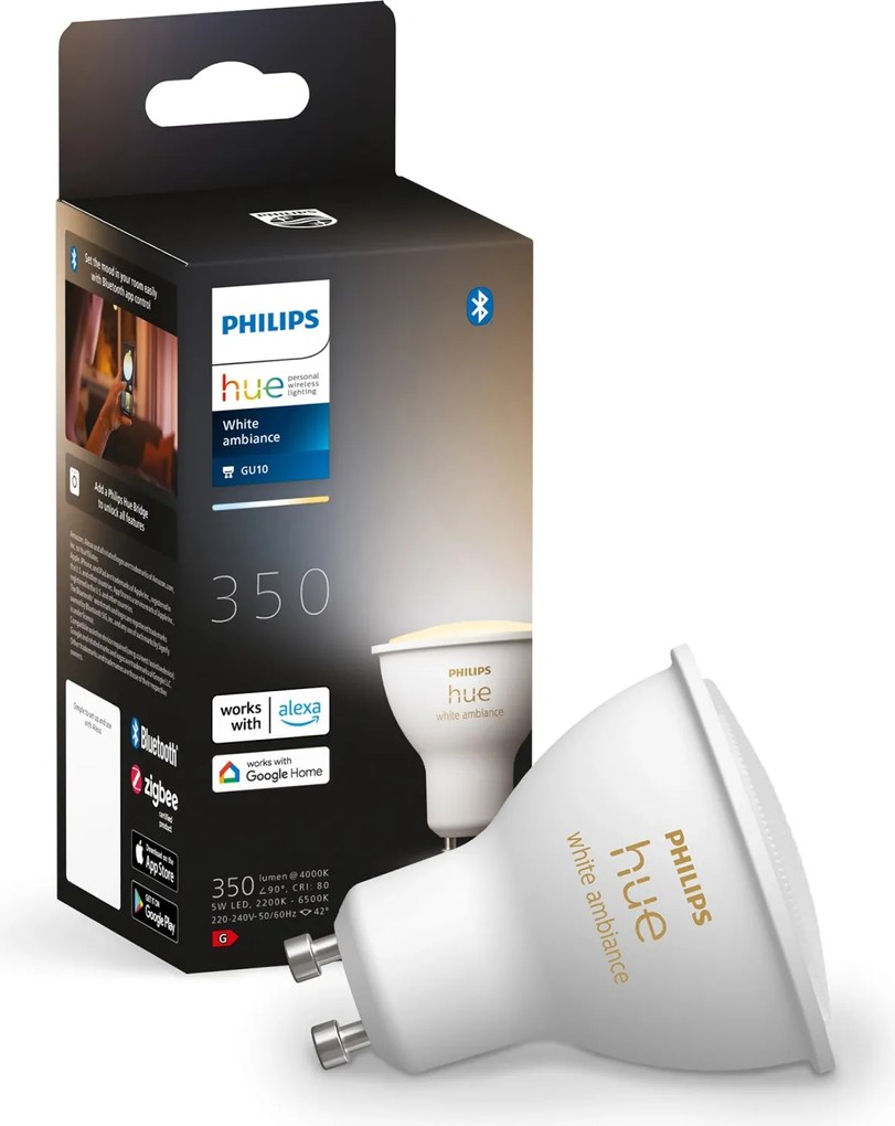 Philips Hue Smart žárovka White Ambiance GU10 5W 350lm 2200-6500K