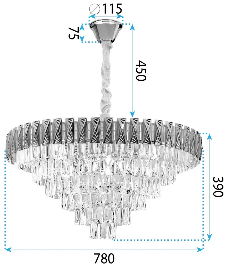 Toolight Toolight, závěsné křišťálové svítidlo 80cm, 12xE14, G061-CP, zlatá, OSW-08995