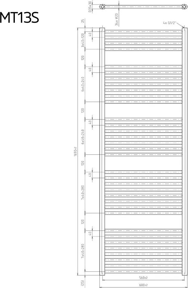 Mereo Mereo, Otopný žebřík rovný, bílý, středové připojení, MT13S