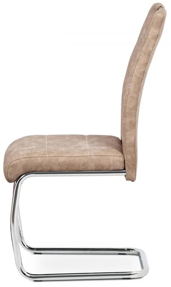 Jídelní židle, potah krémová látka COWBOY v dekoru vintage kůže, kovová chromova HC-483 CRM3